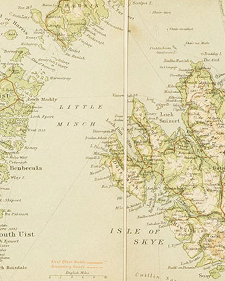 Authentic Topographical Map of Skye & Uist by John Bartholomew c. 1914 ...